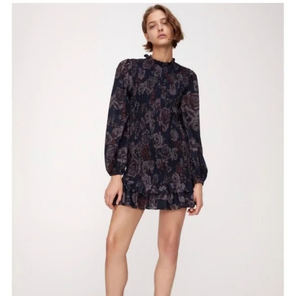 Zara | Dresses | Zara Plisse Dress With Roses Print New Without Tag ...